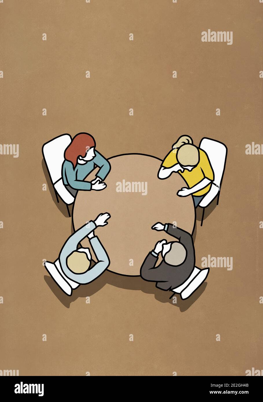 Family sitting and talking at round table Stock Photo - Alamy