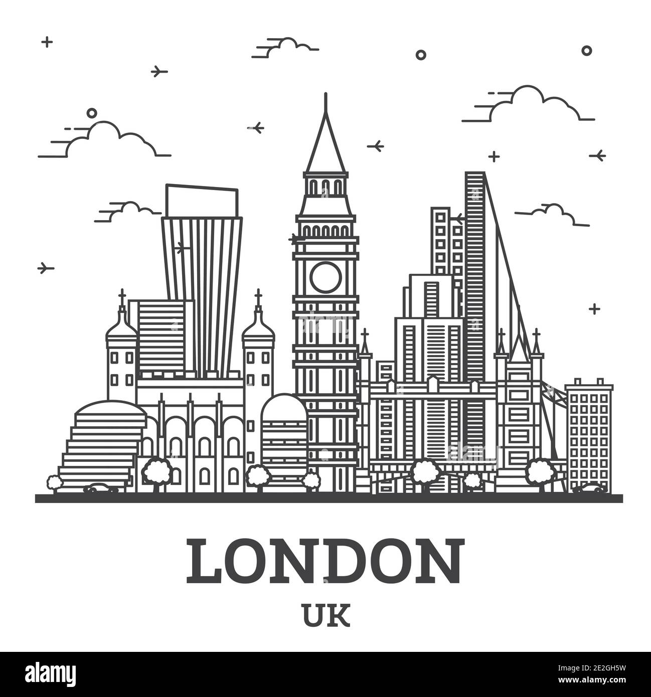 Outline London England UK City Skyline with Modern Buildings Isolated ...