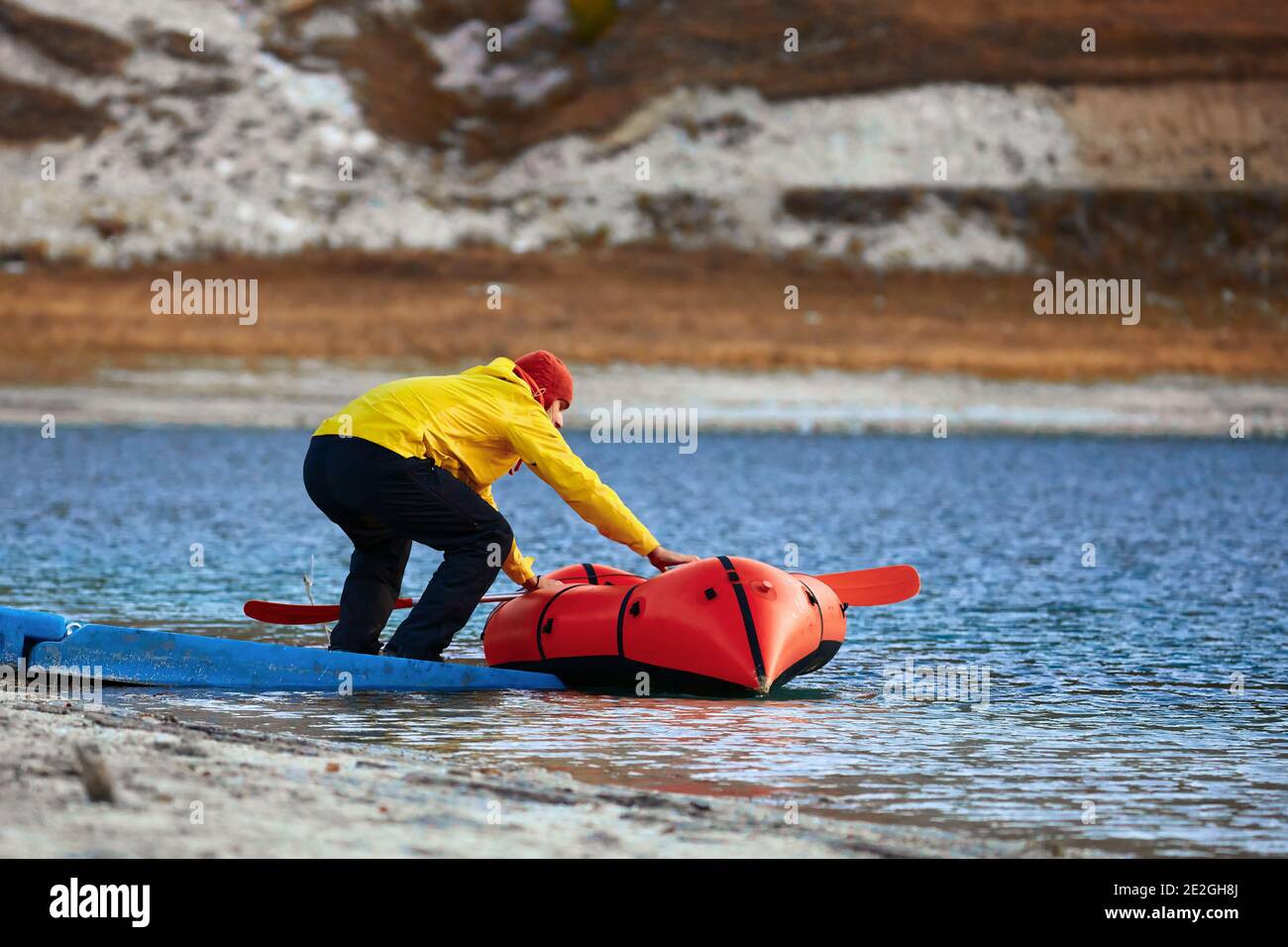 Swim in Packraft. Packraft (one-person light raft used for expedition ...