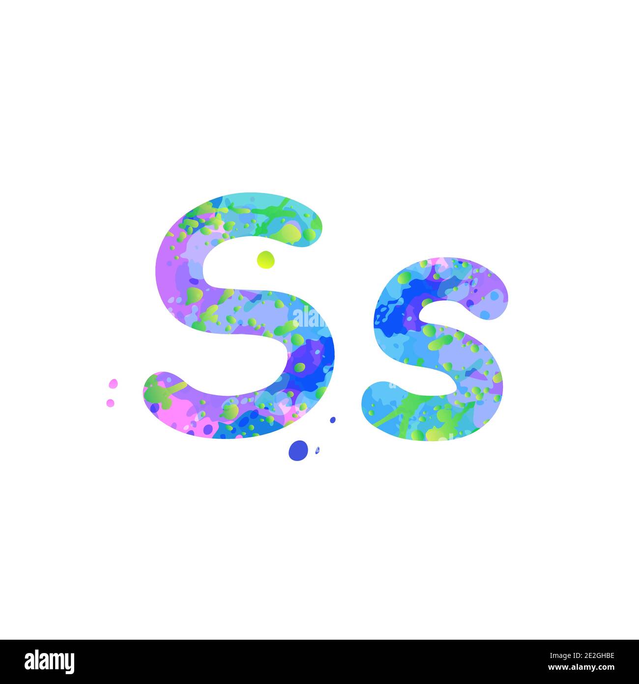 Letters S uppercase and lowercase with effect of liquid spots of paint ...