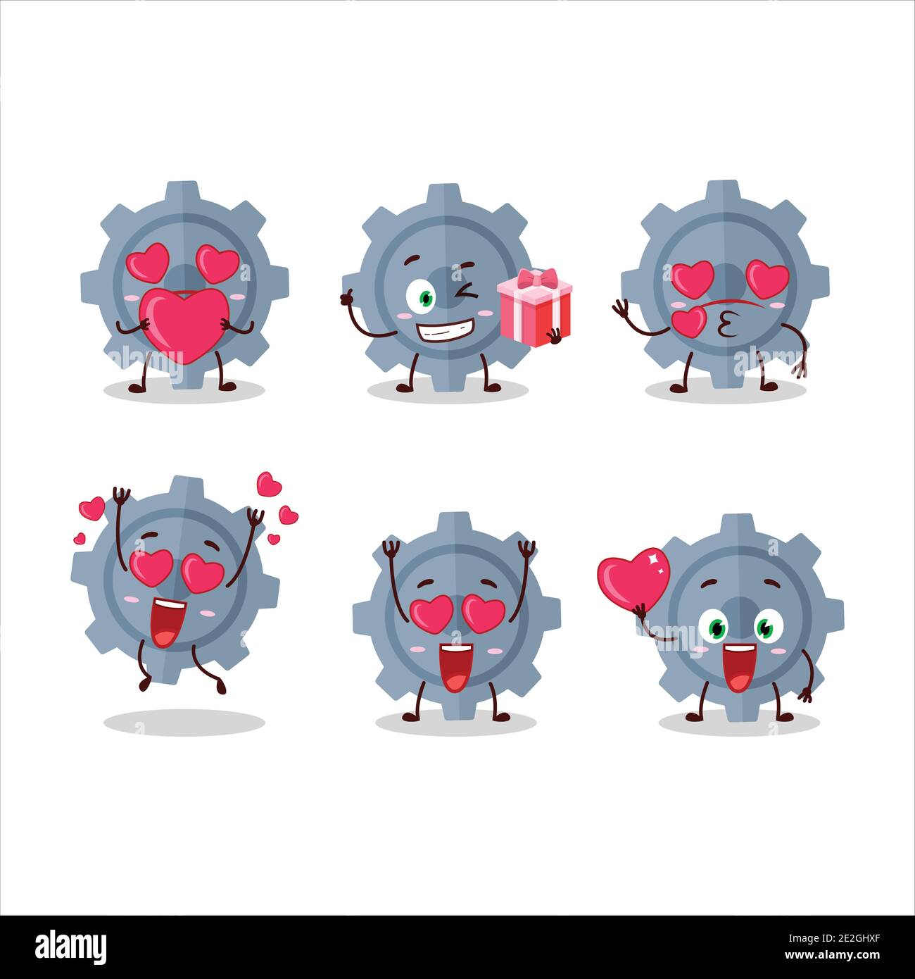 Gear cartoon character with love cute emoticon. Vector illustration ...
