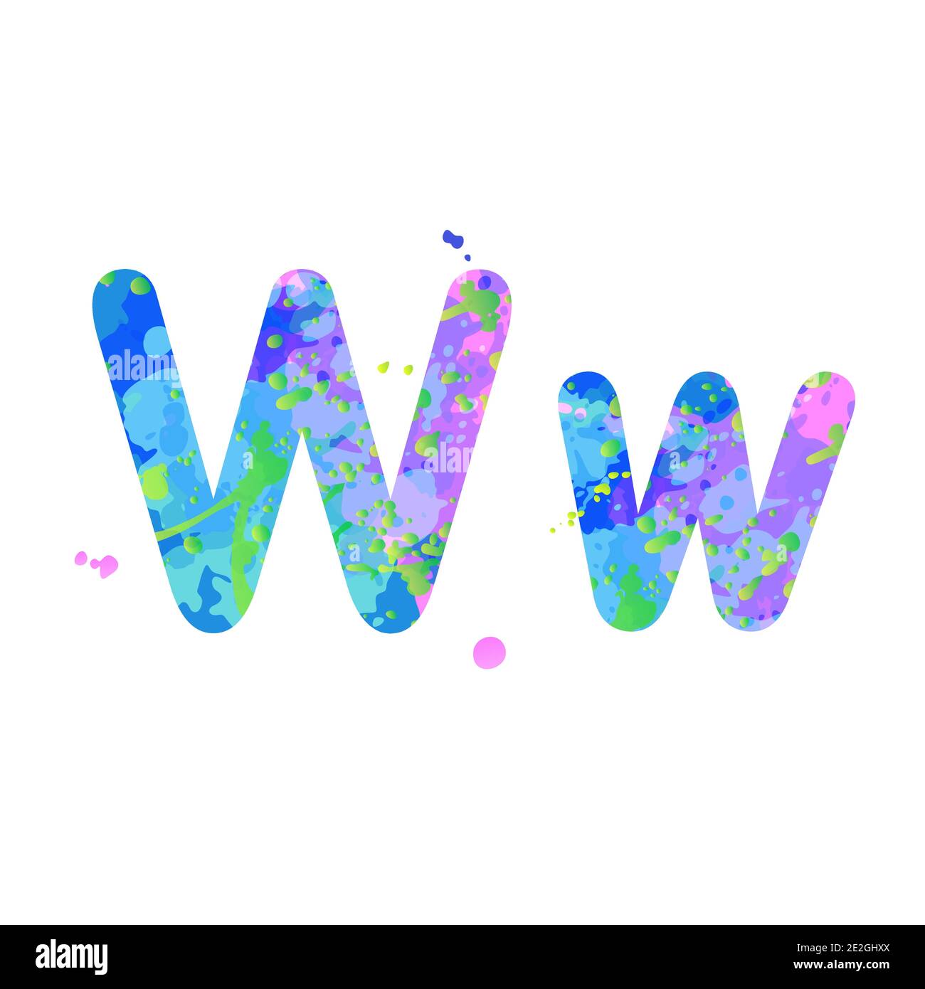 Letters W uppercase and lowercase with effect of liquid spots of paint ...