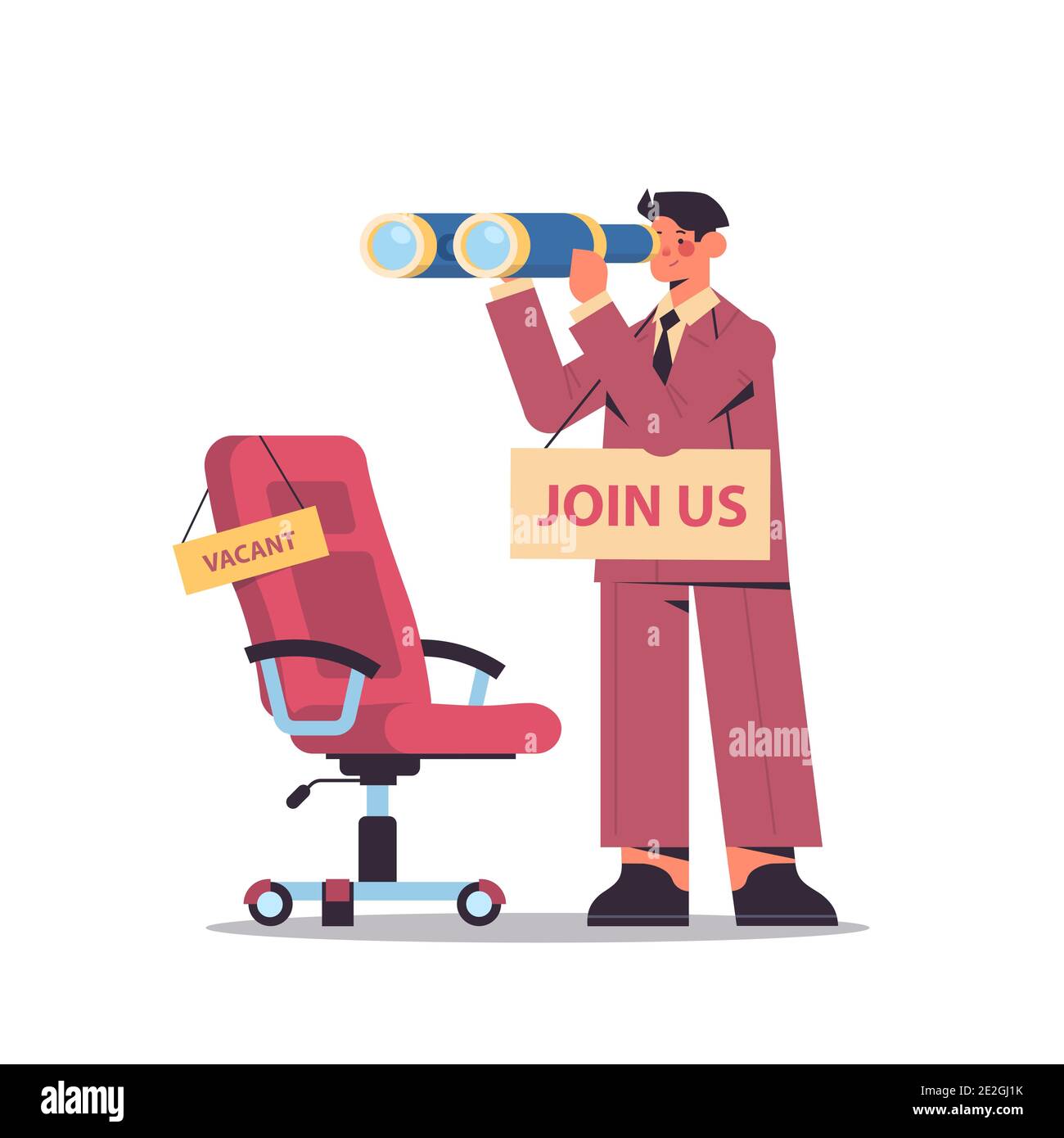 businessman hr manager with binoculars join us vacancy open recruitment ...