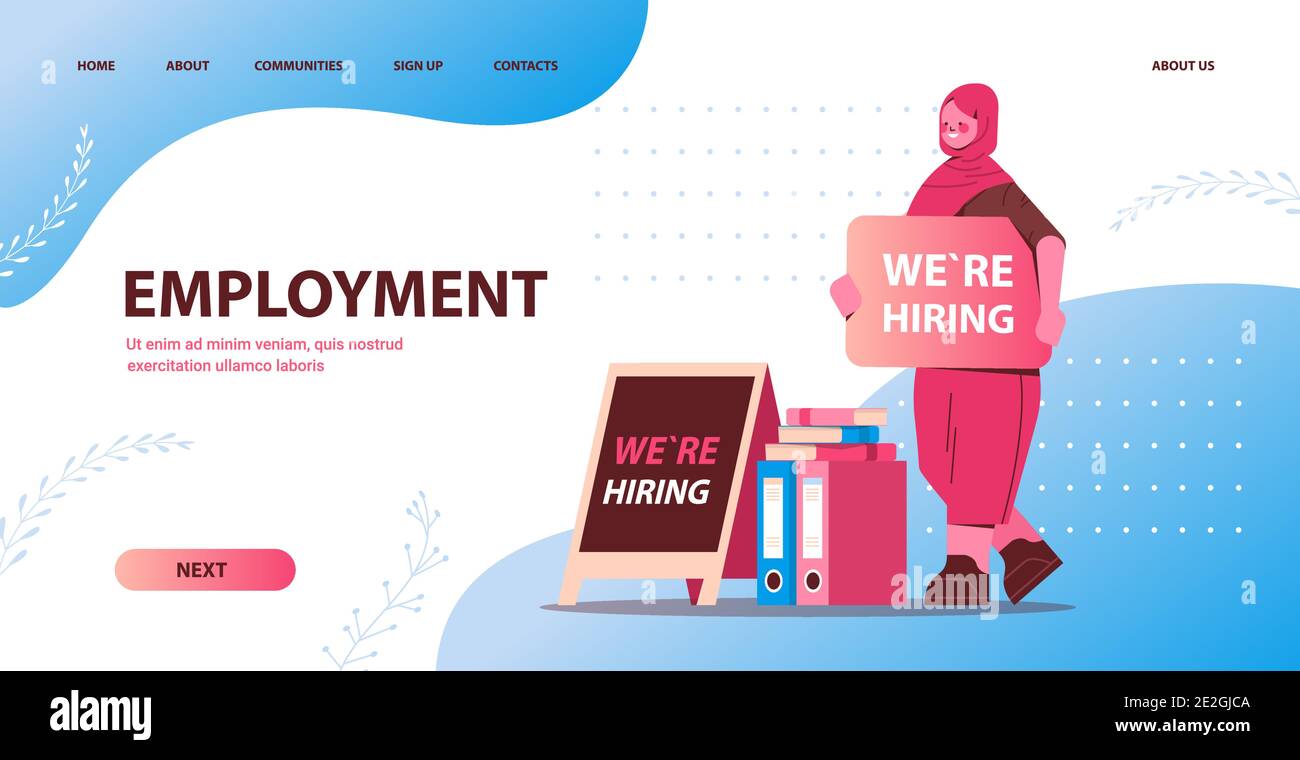 arab businesswoman hr manager holding we are hiring poster vacancy open ...