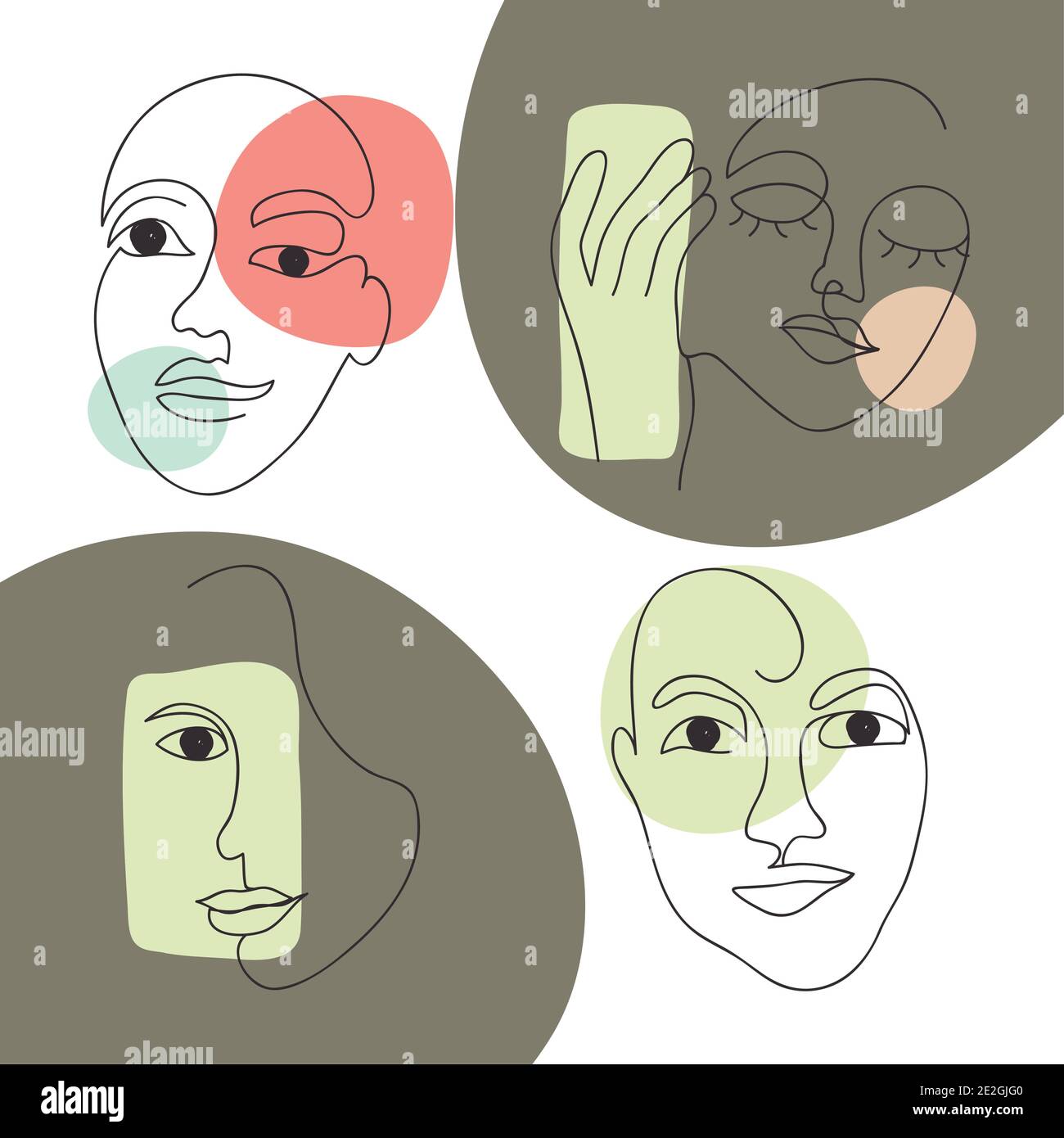 colorful hand drawn modern abstract faces over white background, vector ...