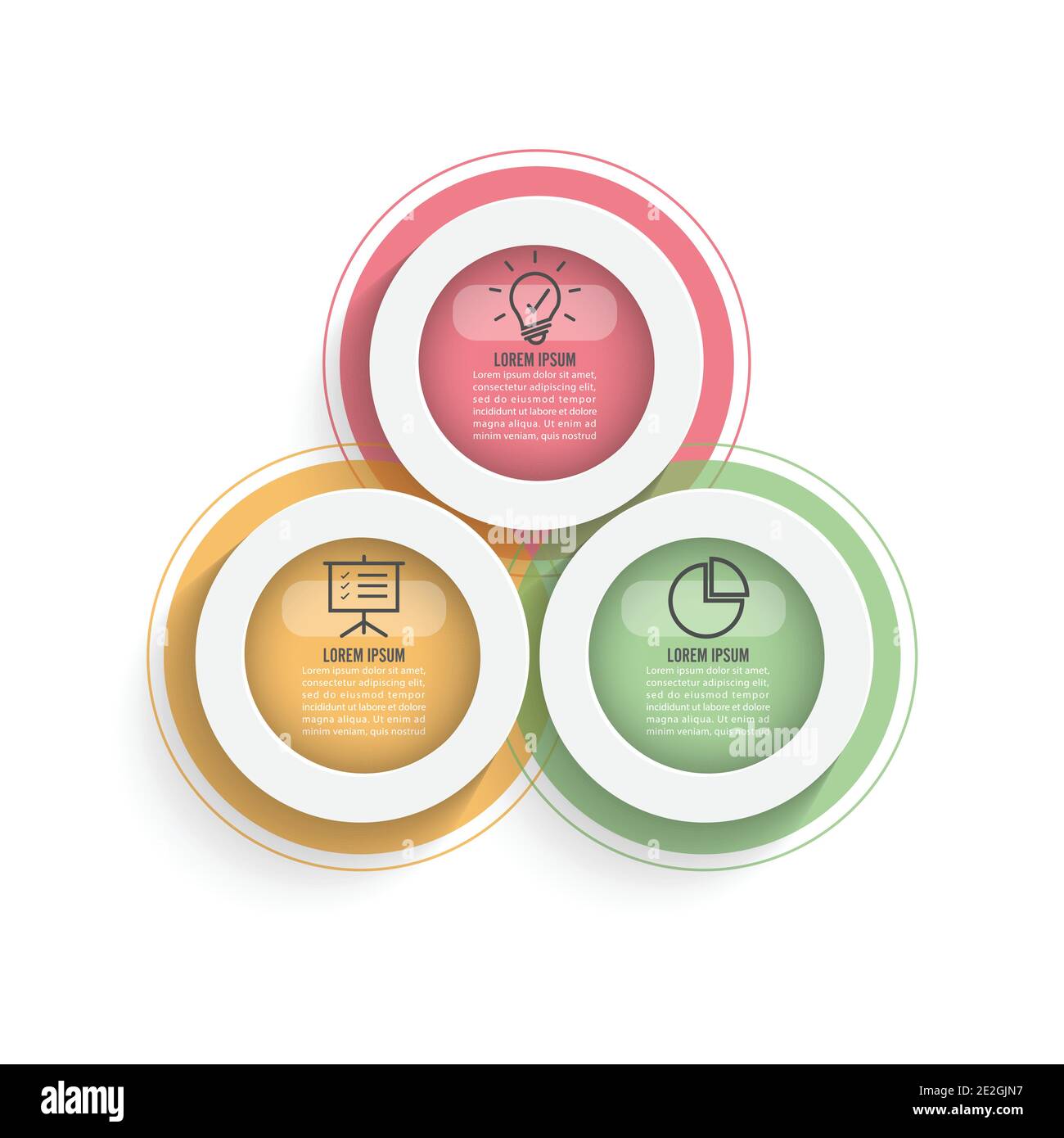 Three colorful translucent overlapping circles with thin line ...