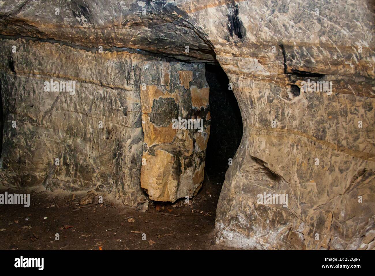 Secret hand carved caves in the grounds of Hever Castle, Kent Stock ...