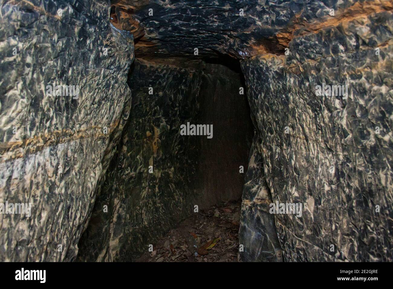 Secret hand carved caves in the grounds of Hever Castle, Kent Stock ...