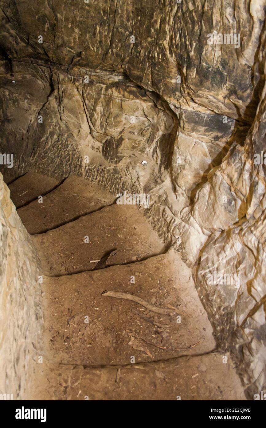 Secret hand carved caves in the grounds of Hever Castle, Kent Stock ...