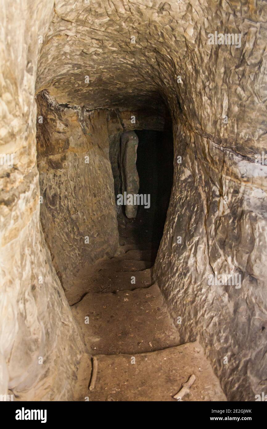 Secret hand carved caves in the grounds of Hever Castle, Kent Stock ...