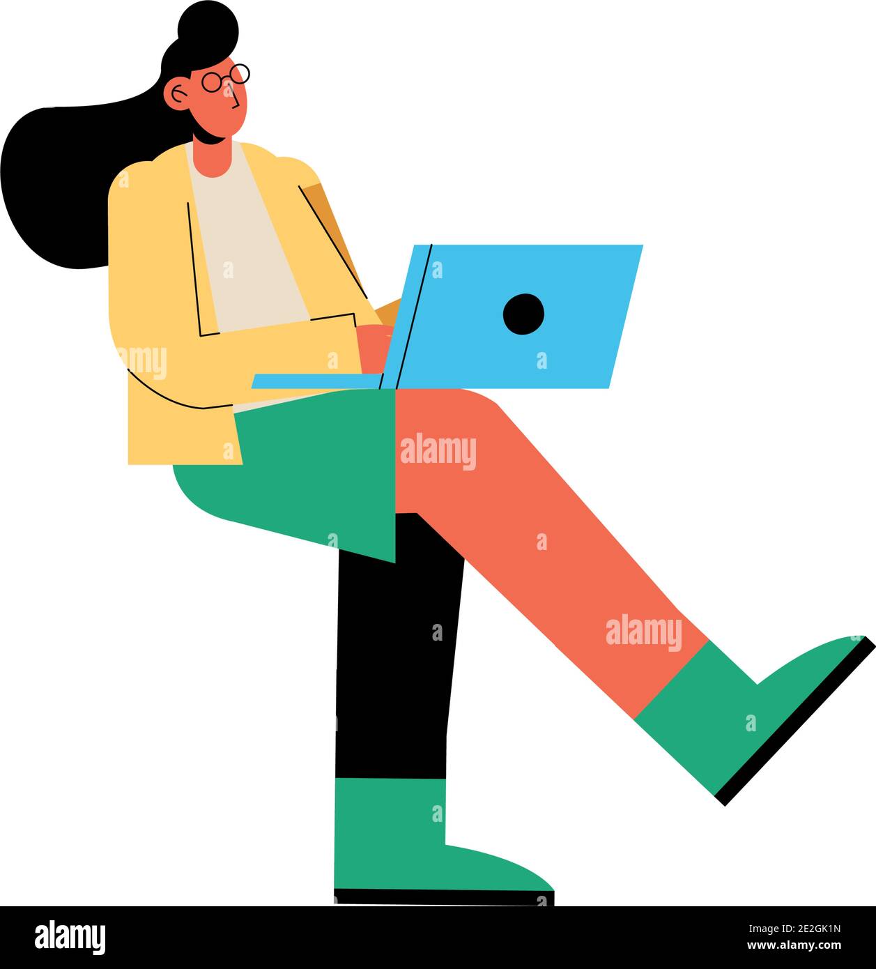 Woman cartoon sitting with laptop design, Digital technology and ...