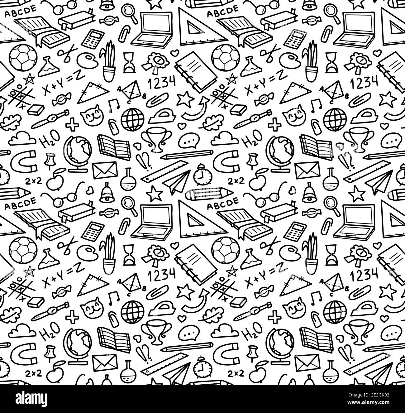 Doodle School seamless pattern sketch black line hand drawn vector illustration Stock Vector ...