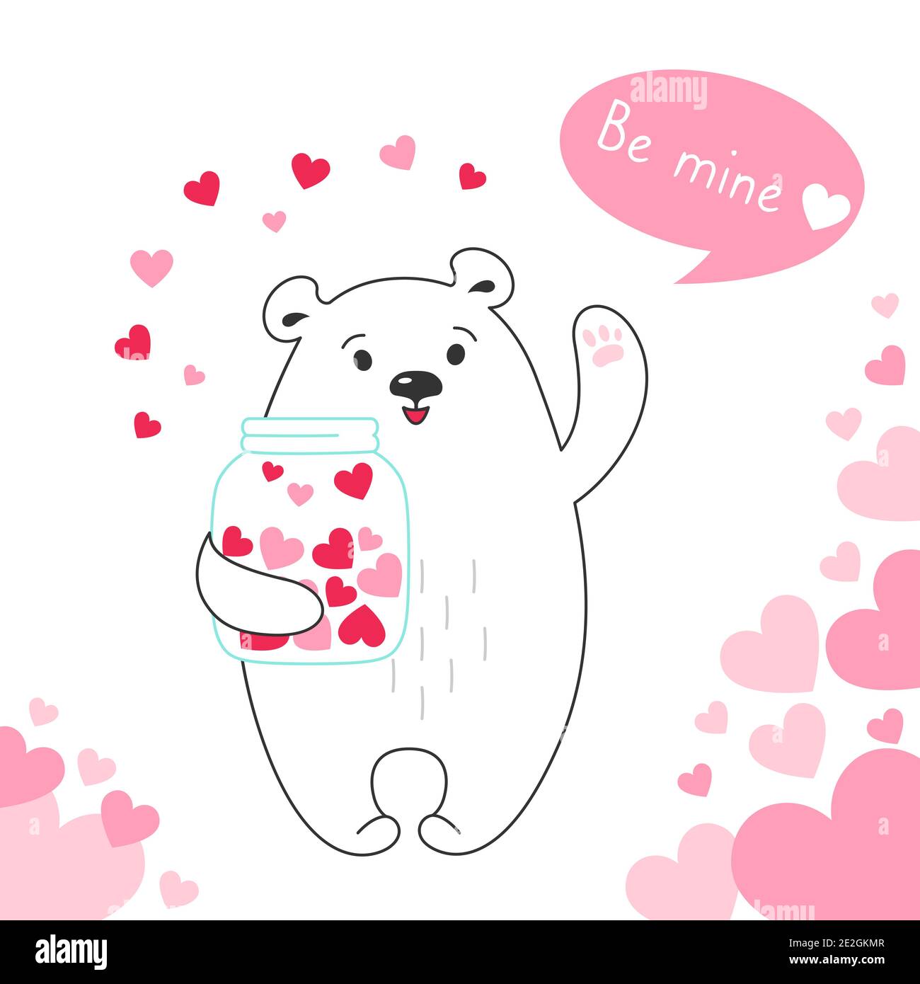 Happy valentines Day greeting card, polar bear dialog speech bubble and ...