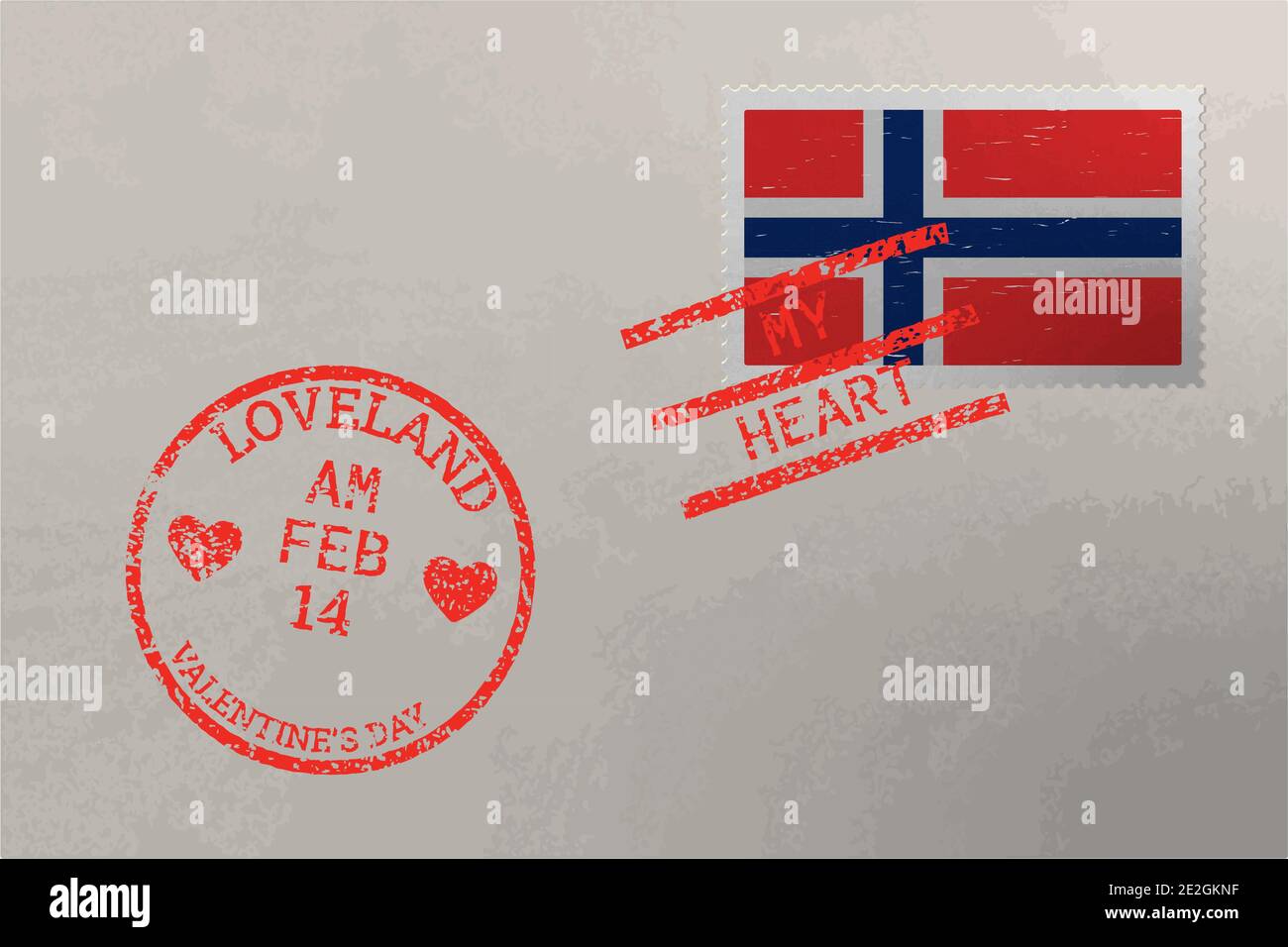 Postage stamp envelope with Norway flag and Valentine s Day stamps ...