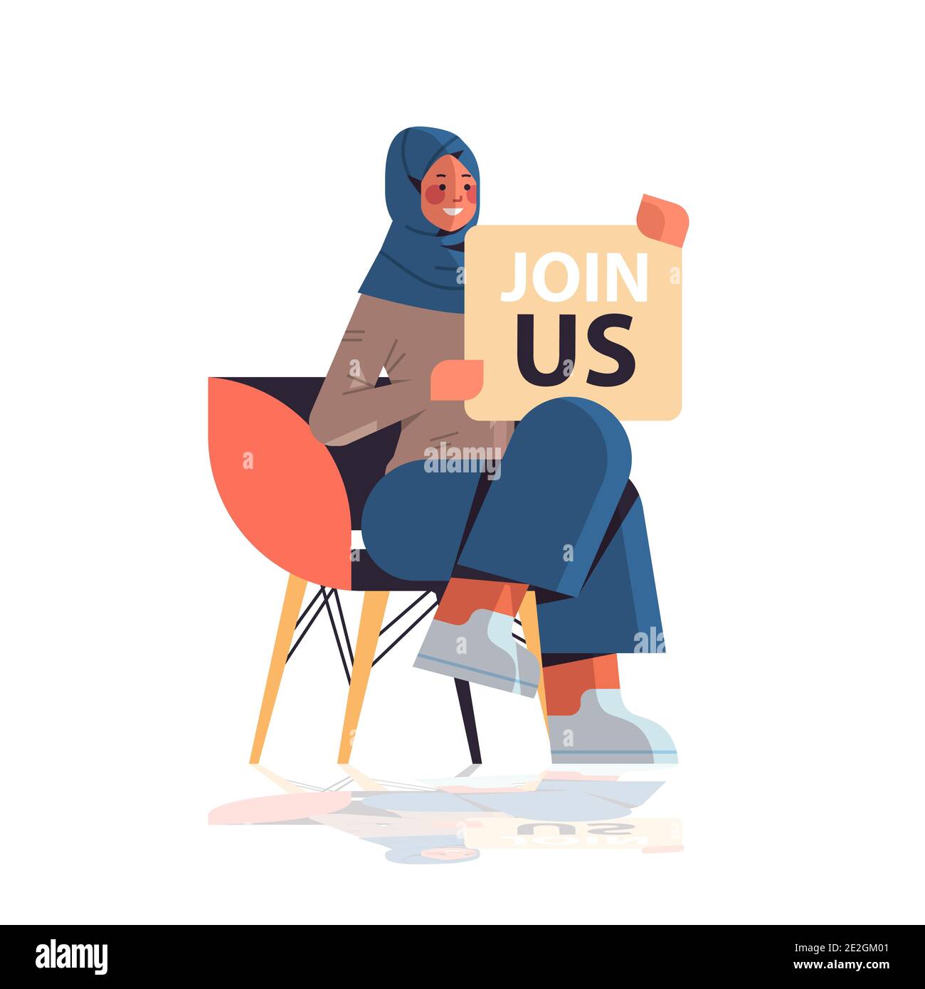 arab woman hr manager holding we are hiring join us poster vacancy open ...