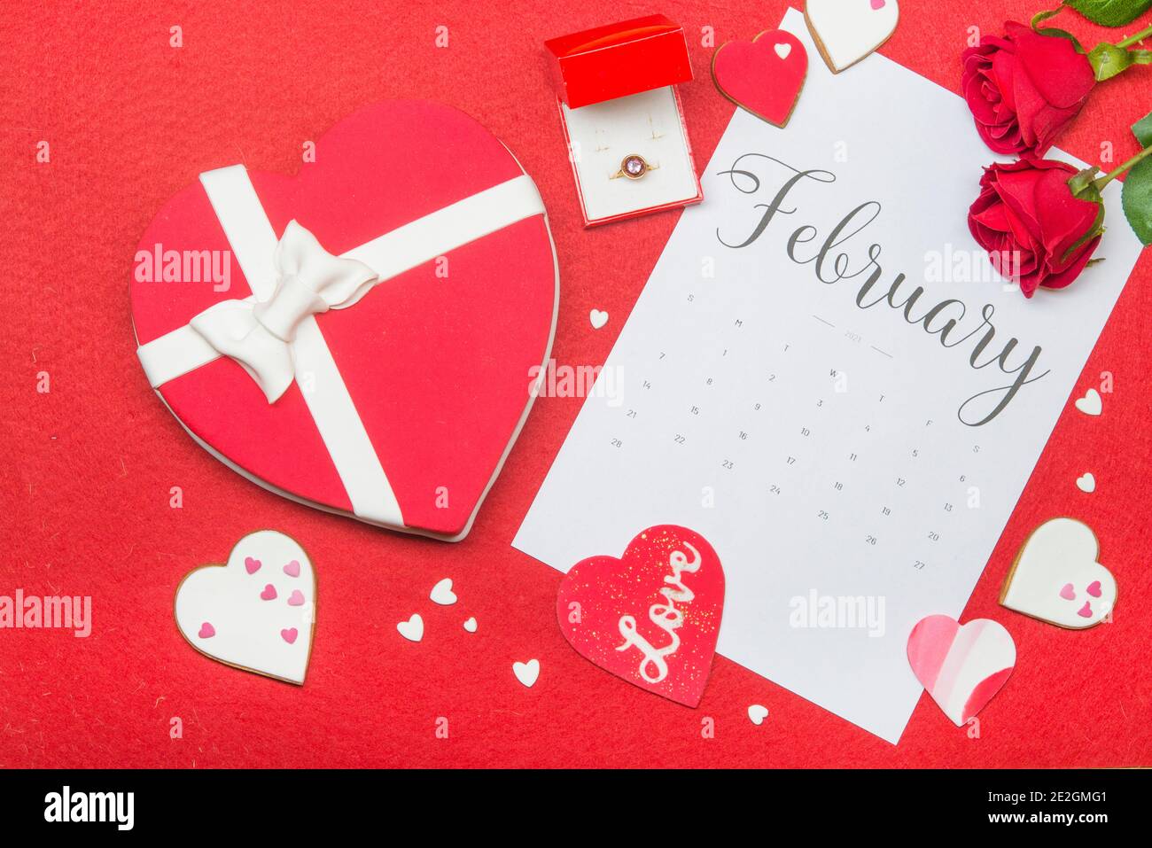 February Calendar, valentine day with toppings Stock Photo - Alamy