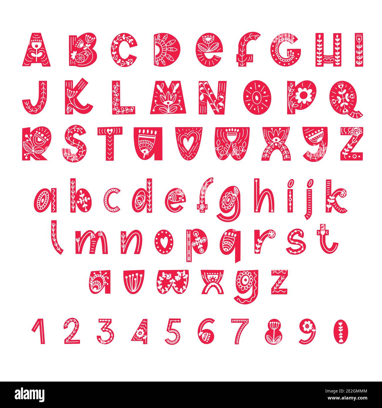 Hand drawn latin alphabet in scandinavian style. Folk art font with ...