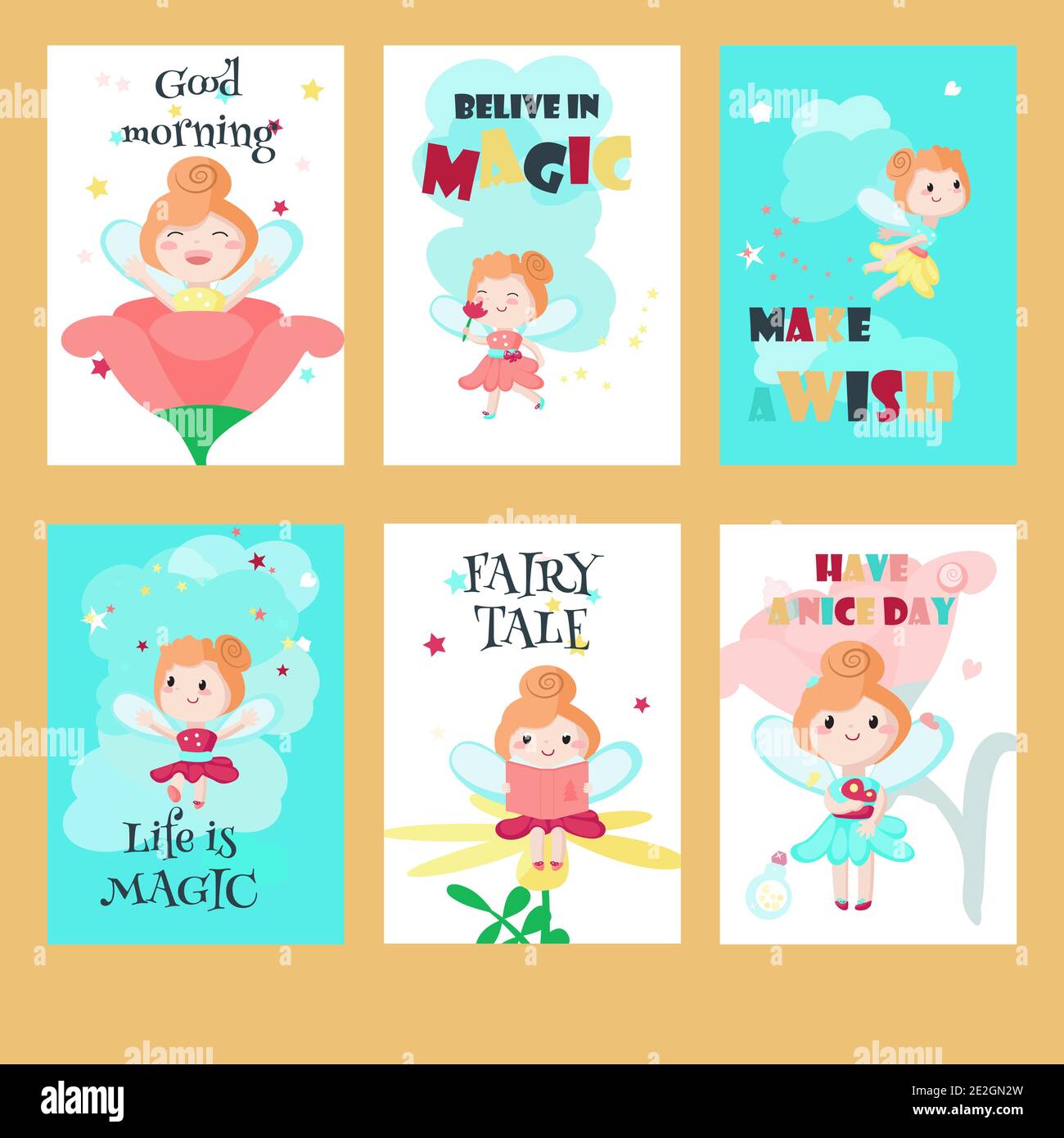 Vector set of cards with cute little fairies Stock Vector Image & Art ...