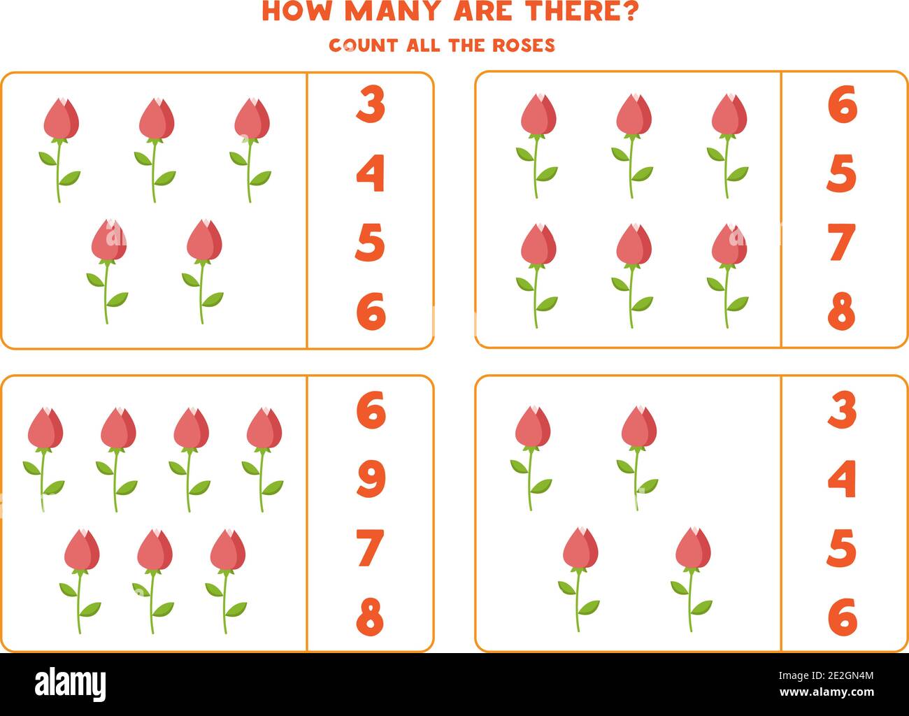 Count all valentine roses and circle the right answer. Math game for ...