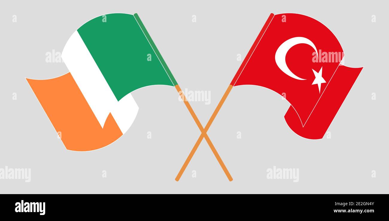 Crossed and waving flags of Ireland and Turkey. Vector illustration ...