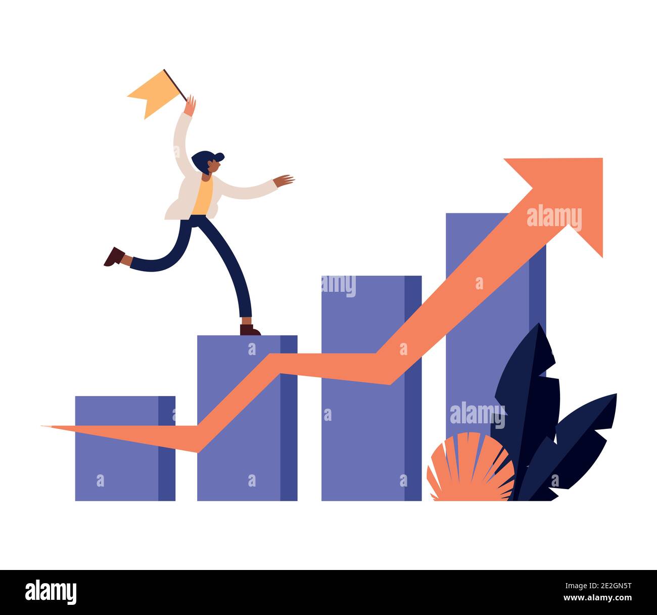 woman cartoon with flag on infographic bars chart with increase arrow design, data analysis and ...