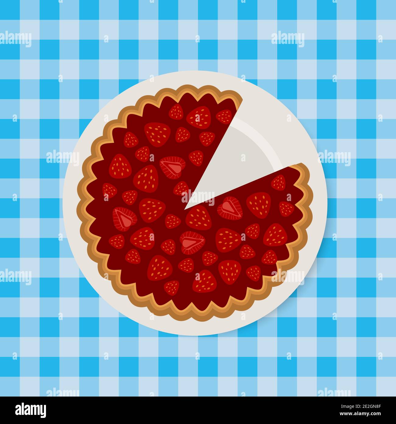 Cake with strawberry jam on plate. Cartoon flat style. Vector ...