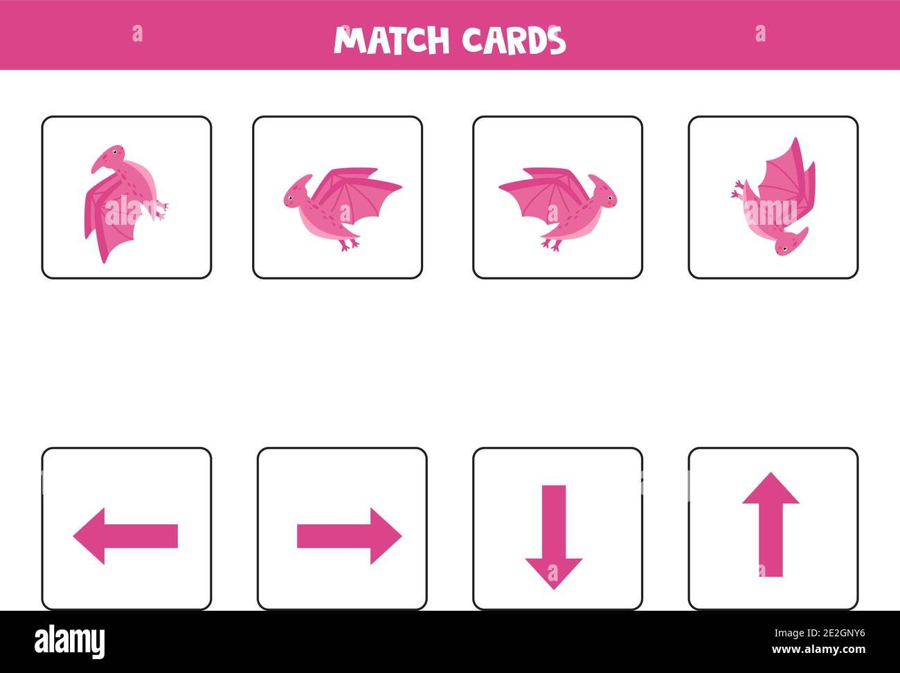 Spatial orientation with cute dinosaur. Left, right, up or down ...
