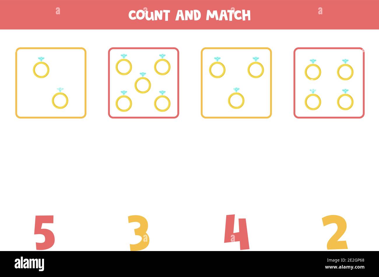 Count all valentine rings and match with correct answer. Educational ...
