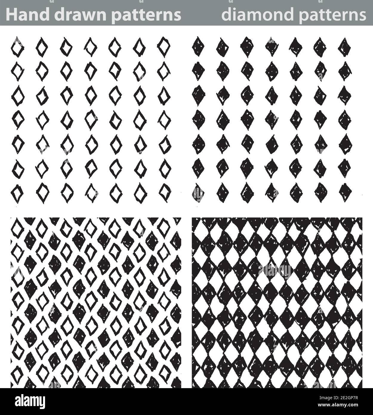 Four different seamless patterns made with hand drawn diamonds Stock ...