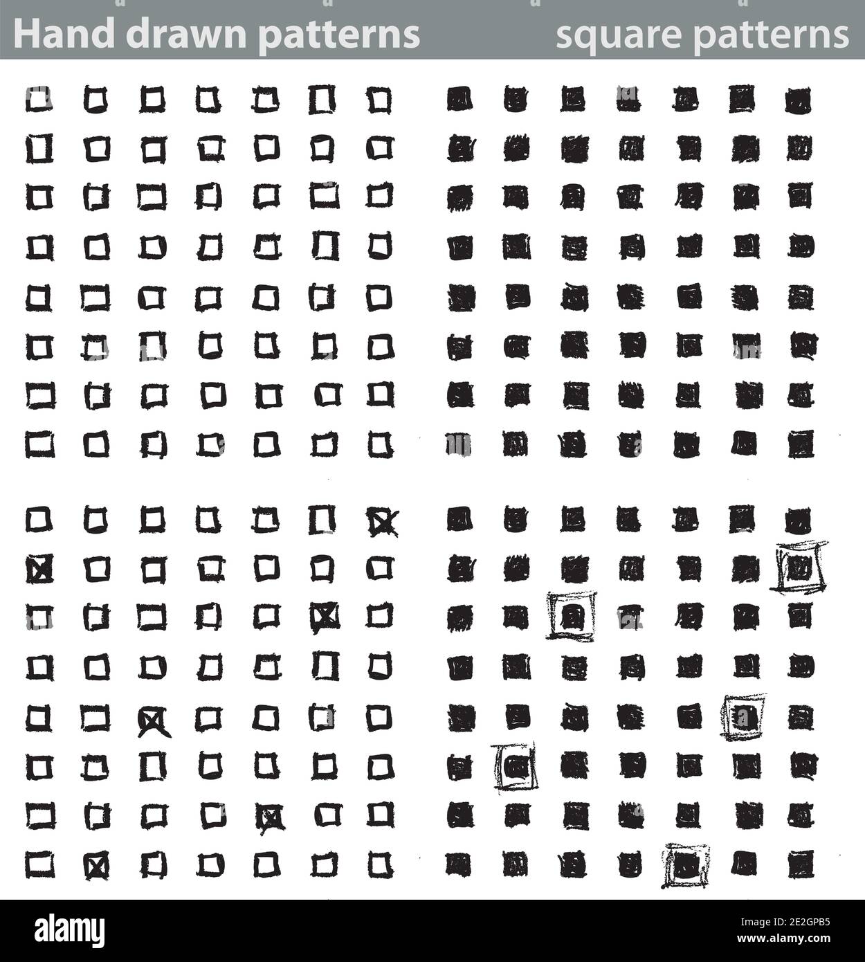 Four different seamless patterns made with hand drawn squares Stock ...