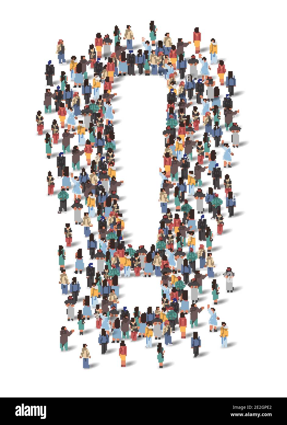 Large group of people forming exclamation mark standing together, flat ...