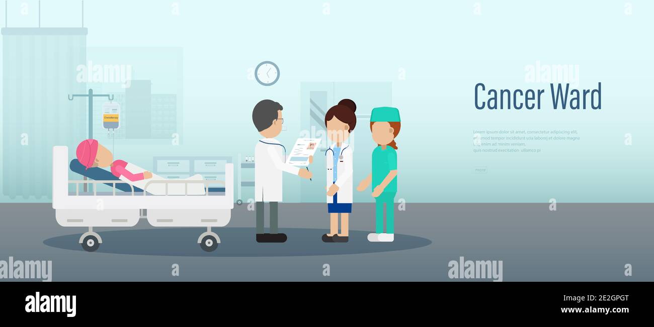 Cancer ward banner with patient and medical staff flat design vector ...