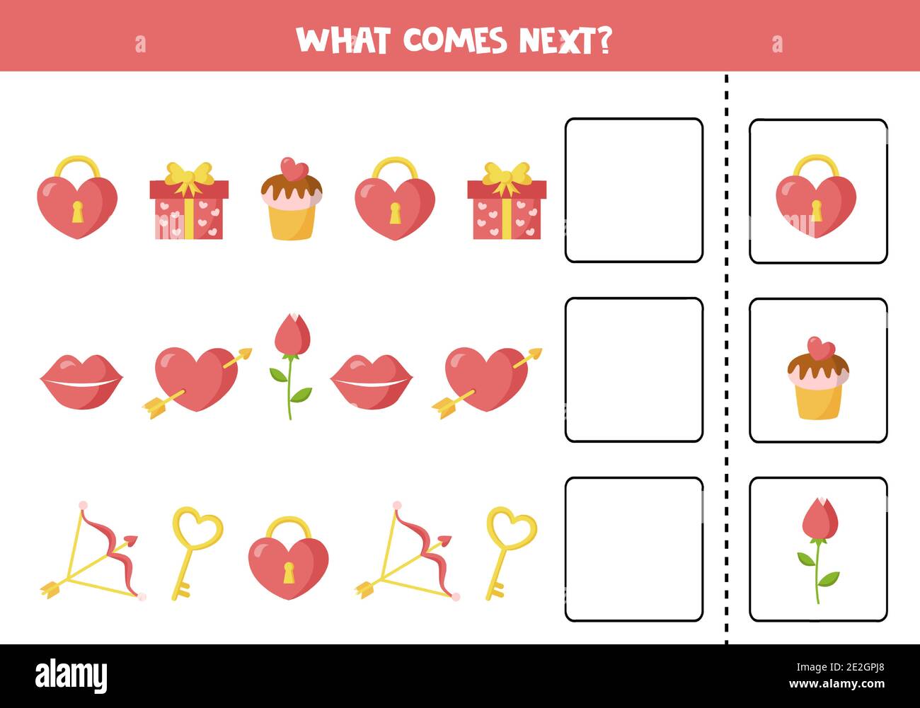 What comes next game with cartoon valentine elements. Educational ...