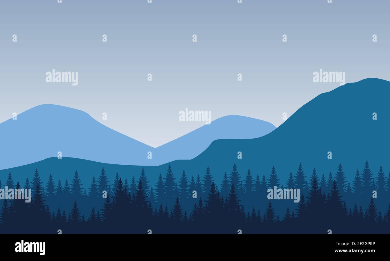 Nice scenery of trees and mountains in the morning. City vector ...