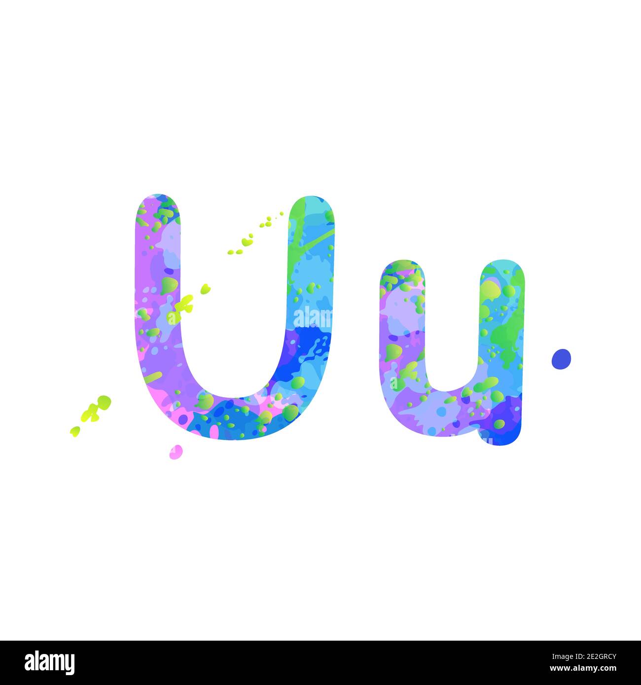 Letters U uppercase and lowercase with effect of liquid spots of paint ...