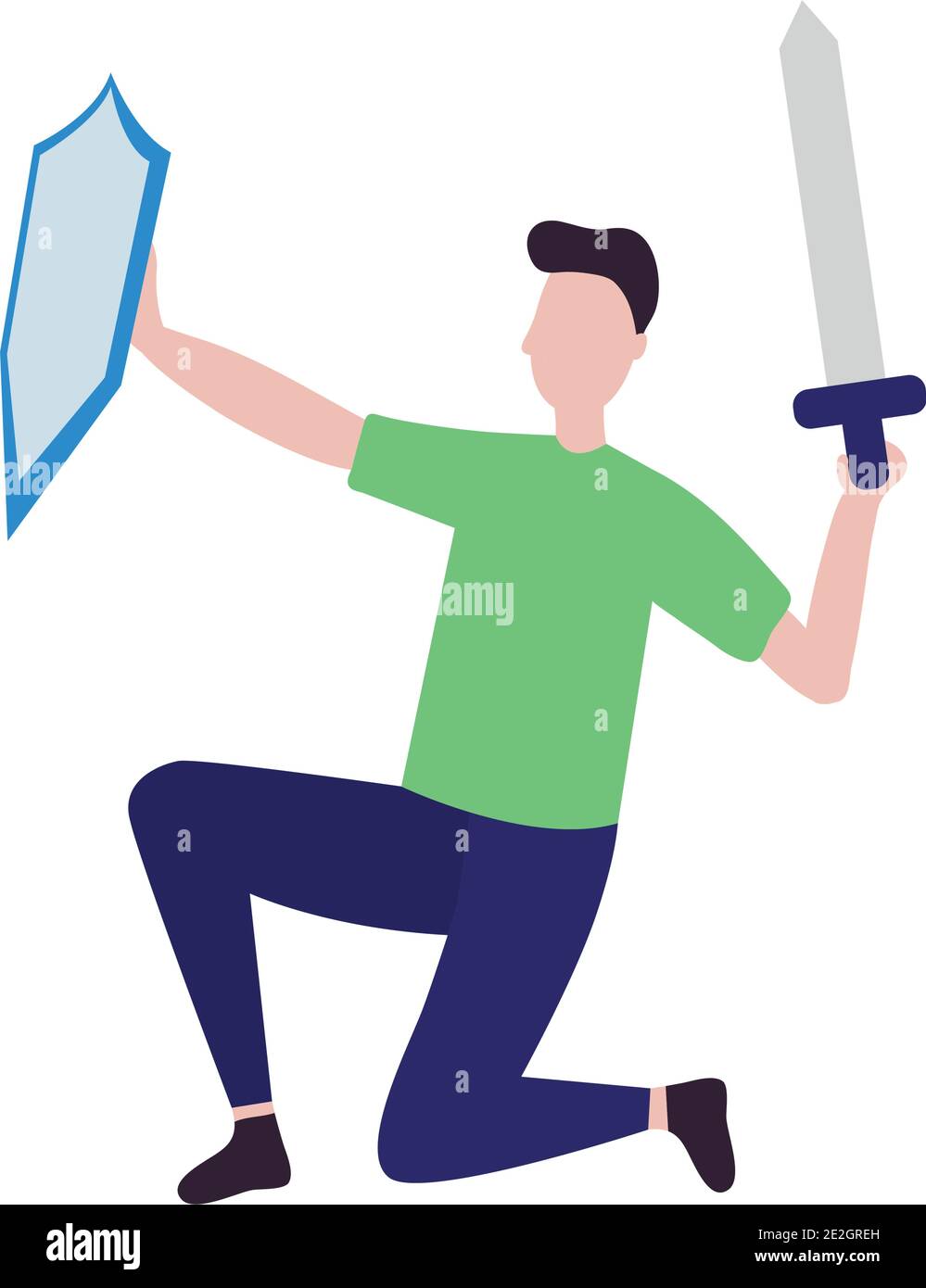 man with sword and shield over white background, colorful design ...