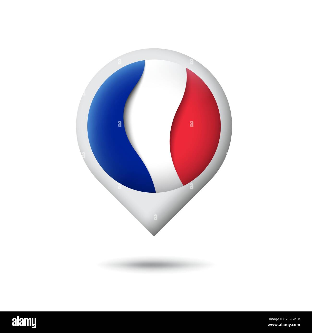 France flag icon in the shape of pointer, map marker. Waving in the ...