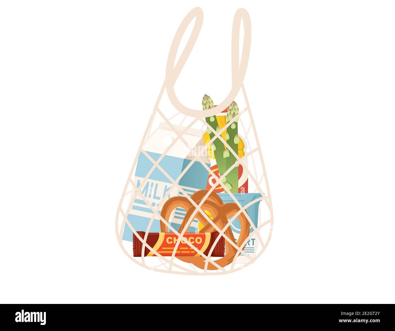 ECO BAG string bag filled with groceries from the store flat vector ...