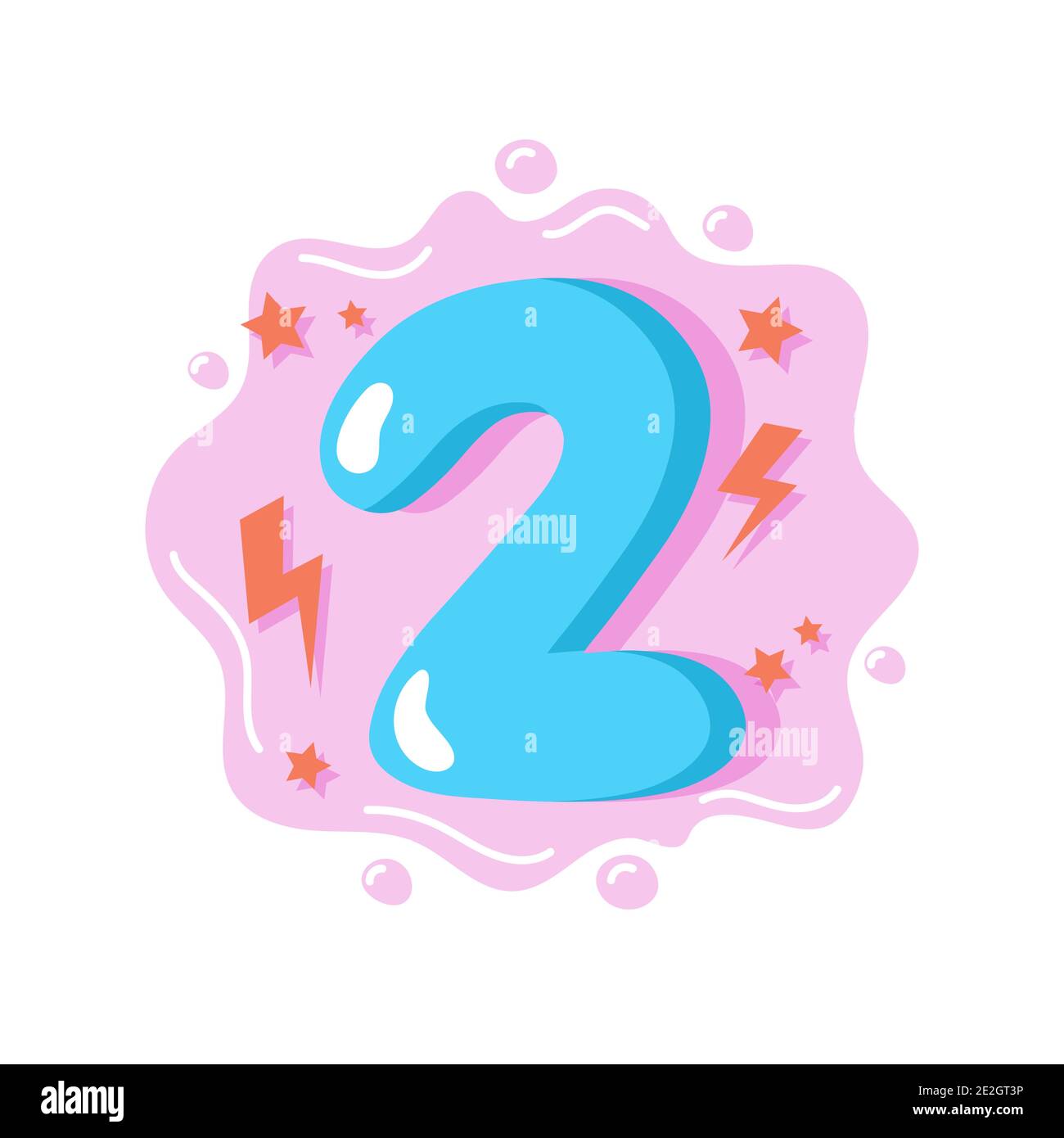 Cartoon number two for kids, birthday card template. Vector ...