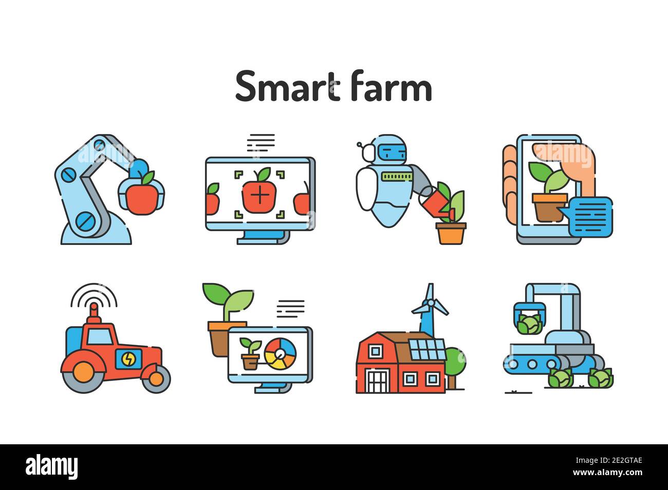 Smart farm color line icon. Plant and animal management. Sign for web ...