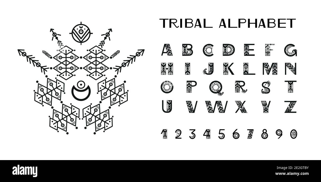 Tribal style alphabet. Ethnic ornamental font. Vector illustration ...