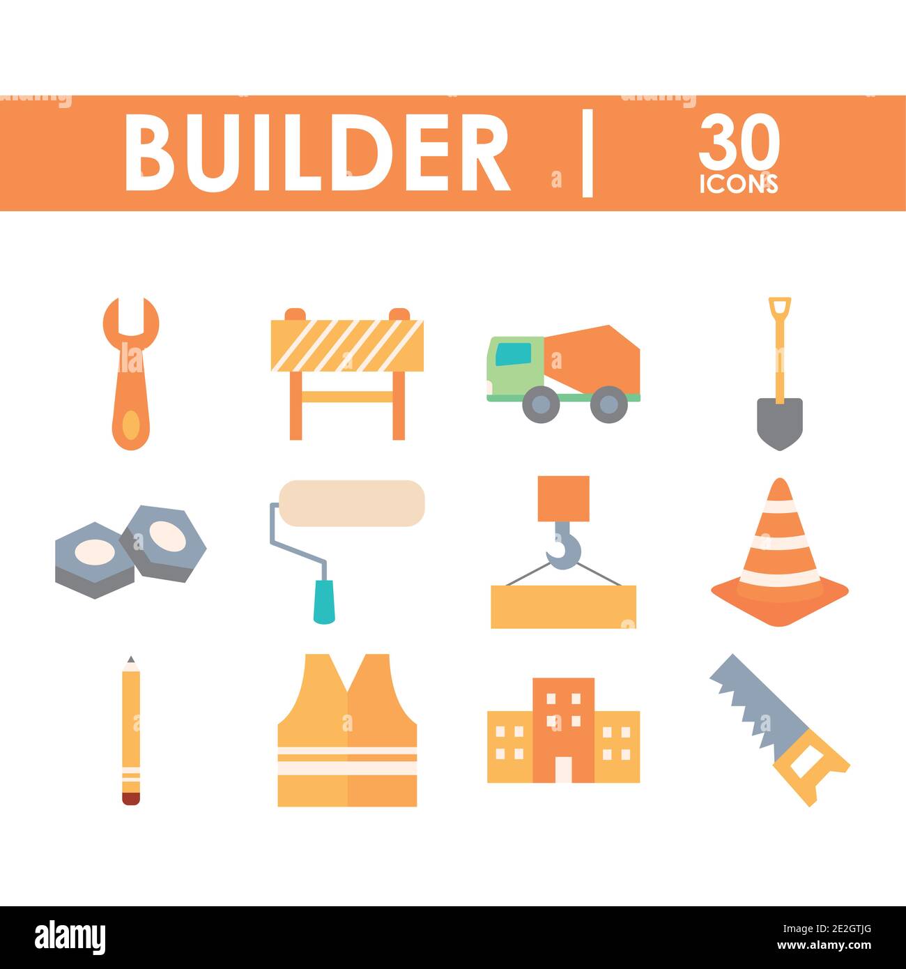 builder and construction icon set over white background, flat style ...