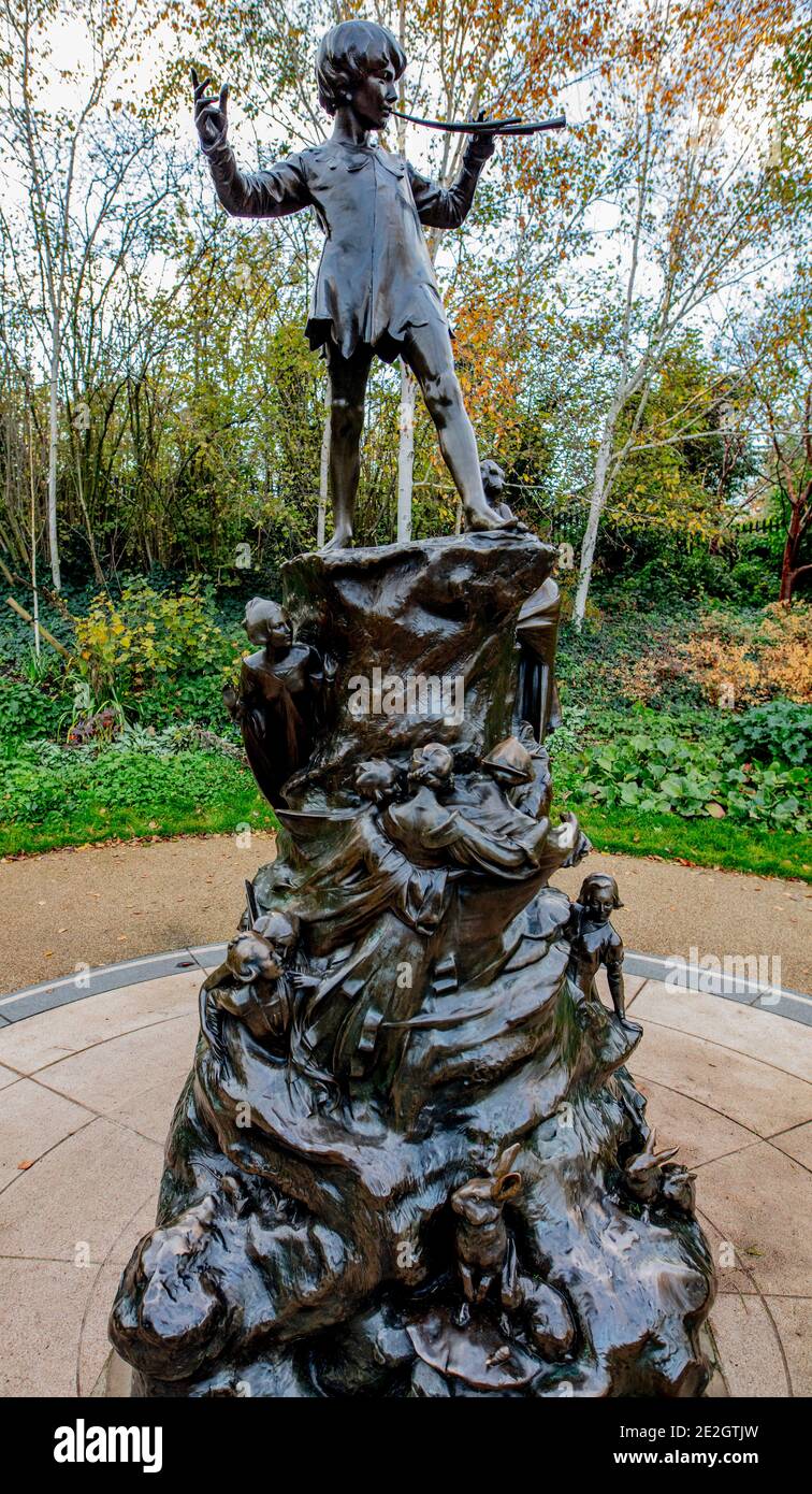 Peter Pan statue in Kensington Gardens, sculpted in bronze in 1912 by ...