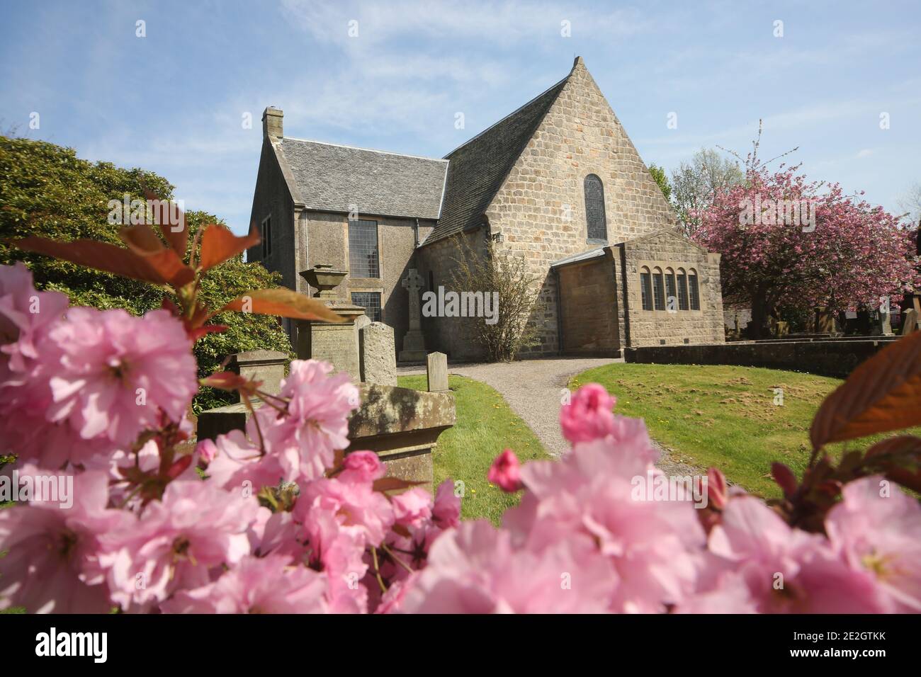 Symington,South Ayrshire, Scotland, UK Spring time blossom , church ...