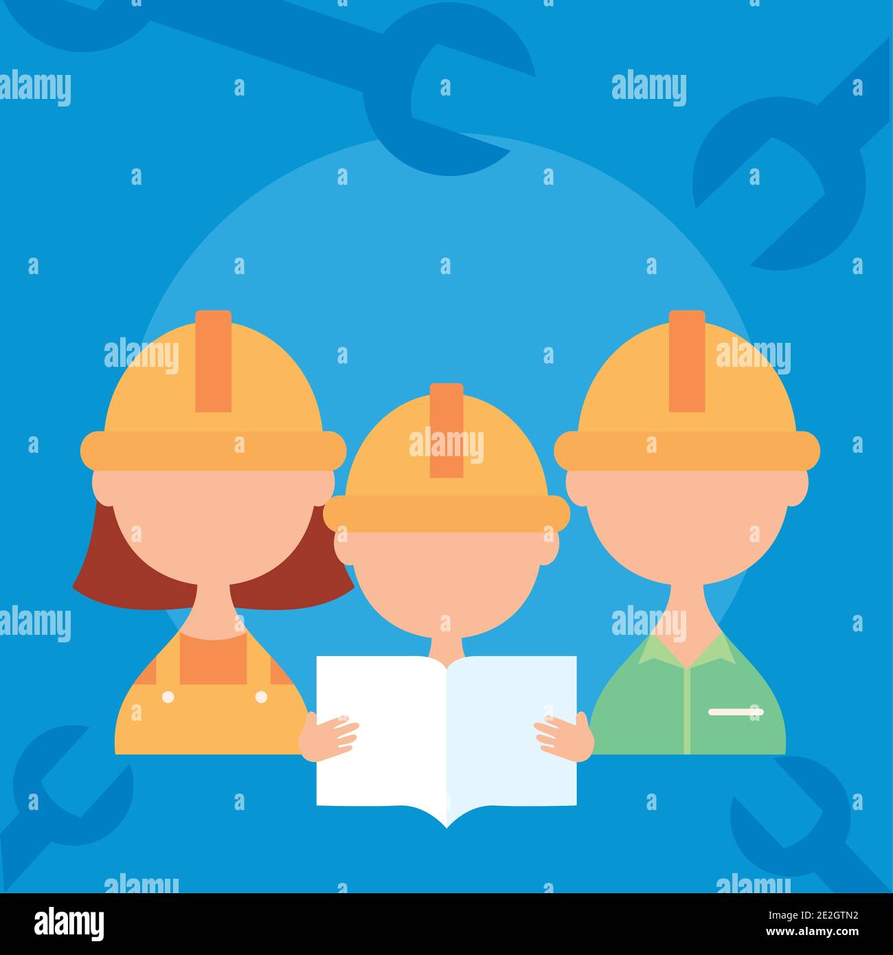 construction workers design over blue background, flat style, vector ...