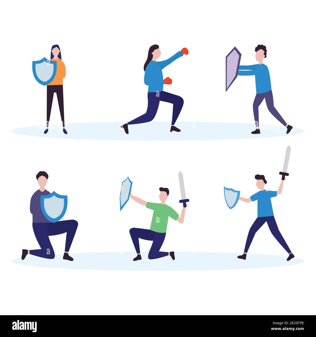 people with swords and shields icon set over white background, colorful ...