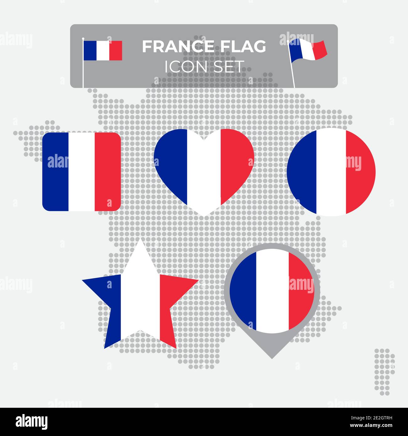 France flag icons set in the shape of square, heart, circle, stars and ...