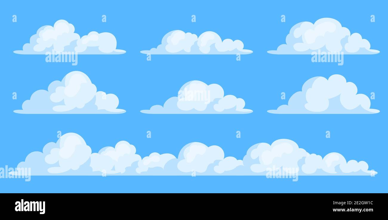 Simple cartoon clouds vector collection isolated on blue sky Stock ...