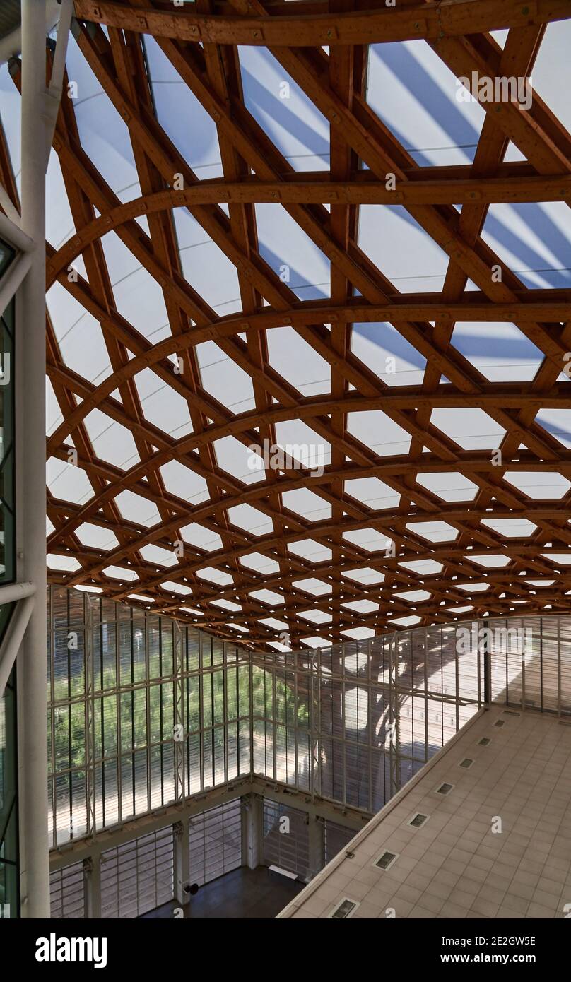 France, Metz city, wooden roof framing in The Center Pompidou-Metz is a ...