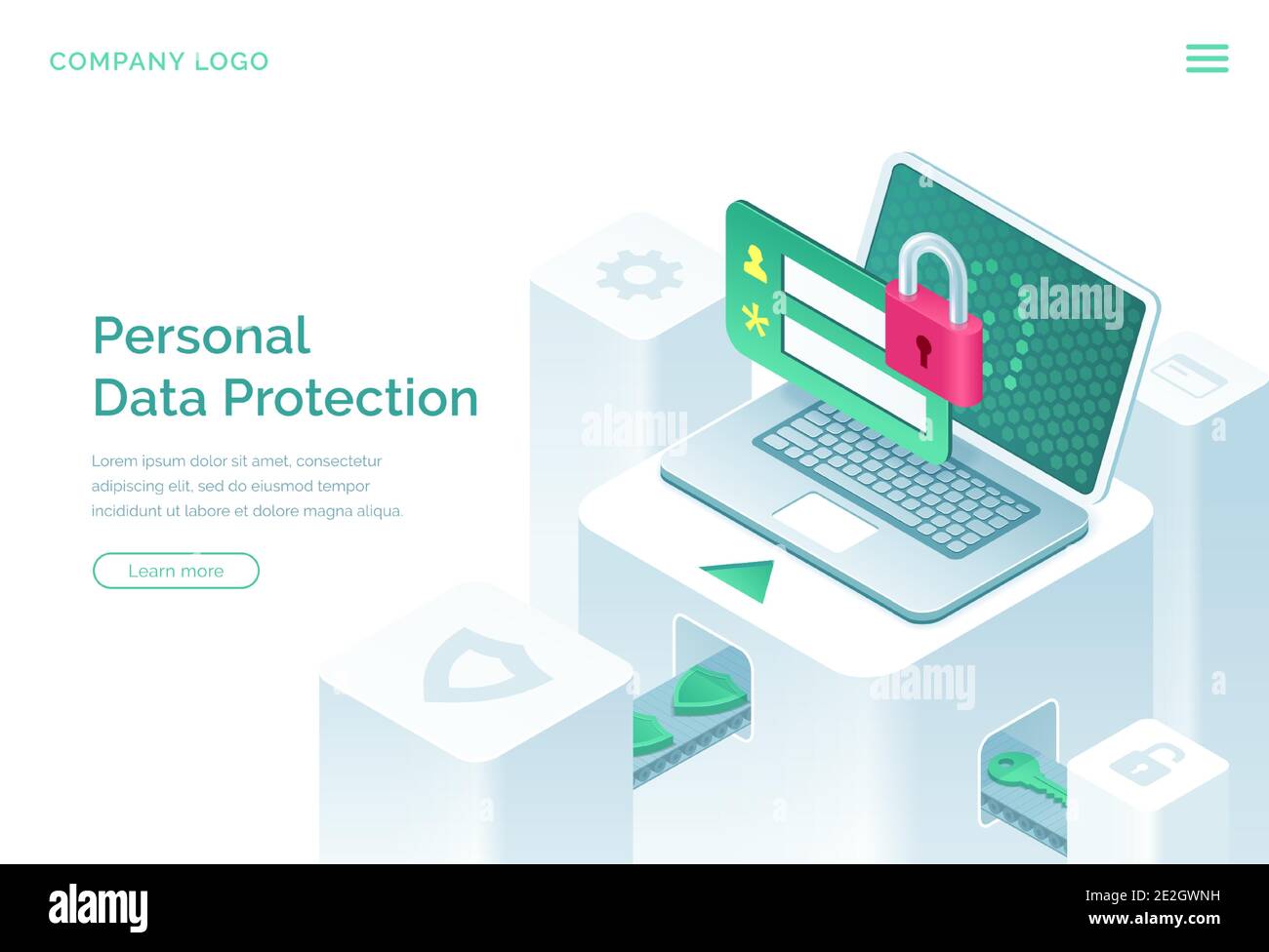 Personal data protection isometric landing page. Internet social ...